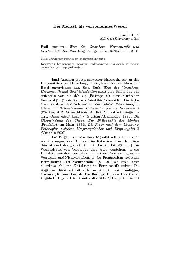 (PDF) Der Mensch als verstehendes Wesen
