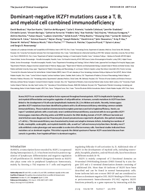 (PDF) Dominant-negative IKZF1 mutations cause a T, B, and myeloid cell ...