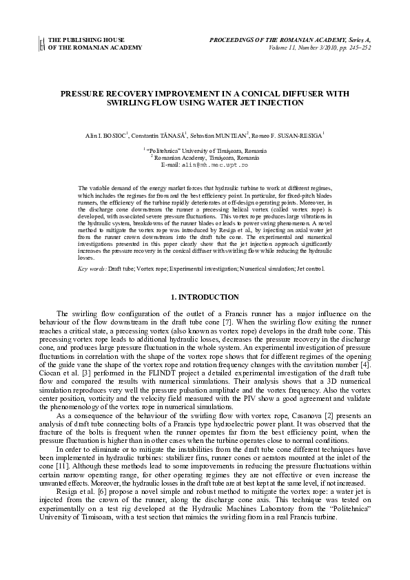 (PDF) Pressure Recovery Improvement in a Conical Diffuser with Swirling ...