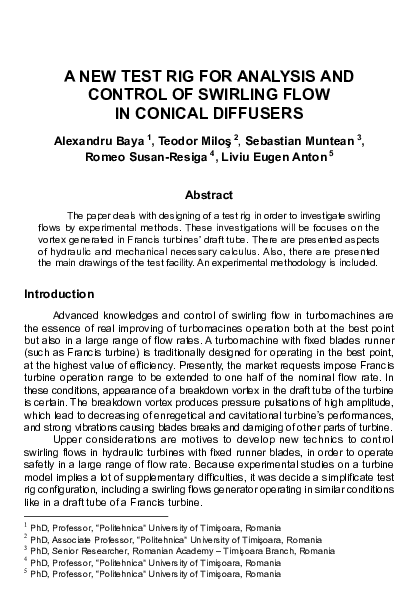 (PDF) A New Test Rig for Analysis and Control of Swirling Flow in ...