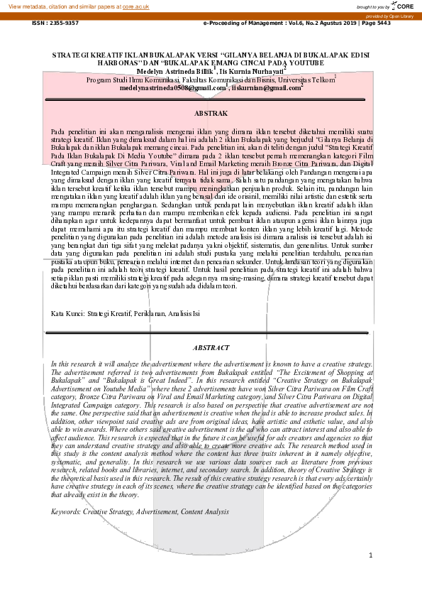 (PDF) Strategi Kreatif Iklan Bukalapak Versi “Gilanya Belanja DI Bukalapak Edisi Harbolnas” Dan ...