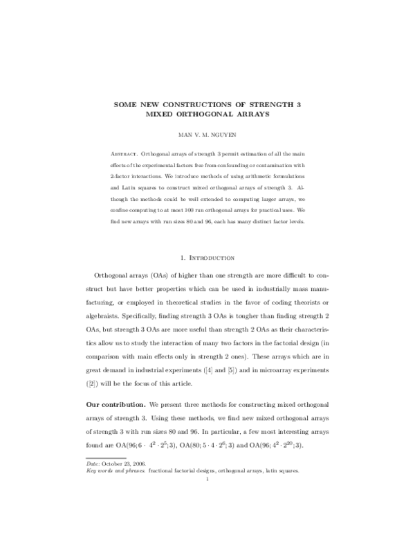 (PDF) Some new constructions of strength 3 mixed orthogonal arrays