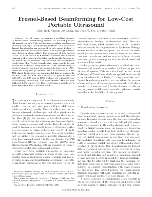 Pdf Fresnel Based Beamforming For Low Cost Portable Ultrasound
