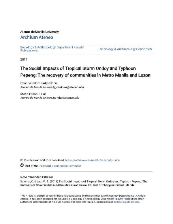 (PDF) The Social Impacts of Tropical Storm Ondoy and Typhoon Pepeng the ...