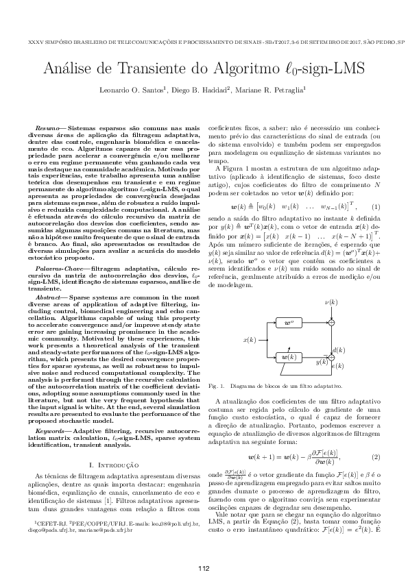 (PDF) Análise de Transiente do Algoritmo ℓ0-sign-LMS | leonardo Santos ...