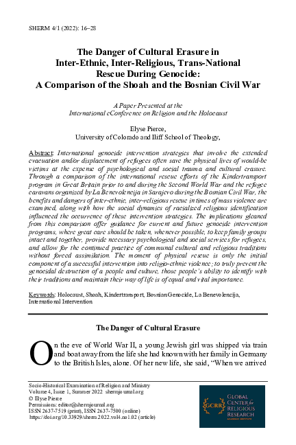 (PDF) The Danger of Cultural Erasure in Inter-Ethnic, Inter-Religious ...