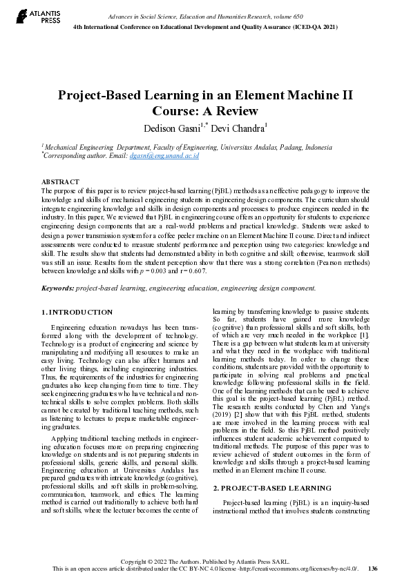 (PDF) Project-Based Learning in an Element Machine II Course: A Review