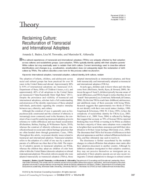 (PDF) Reclaiming Culture: Reculturation of Transracial and ...
