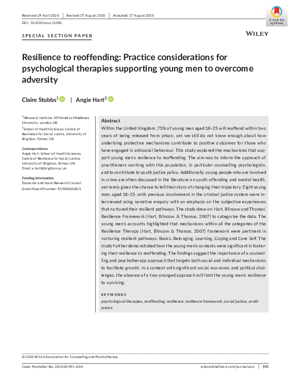 (PDF) Resilience to reoffending: Practice considerations for ...