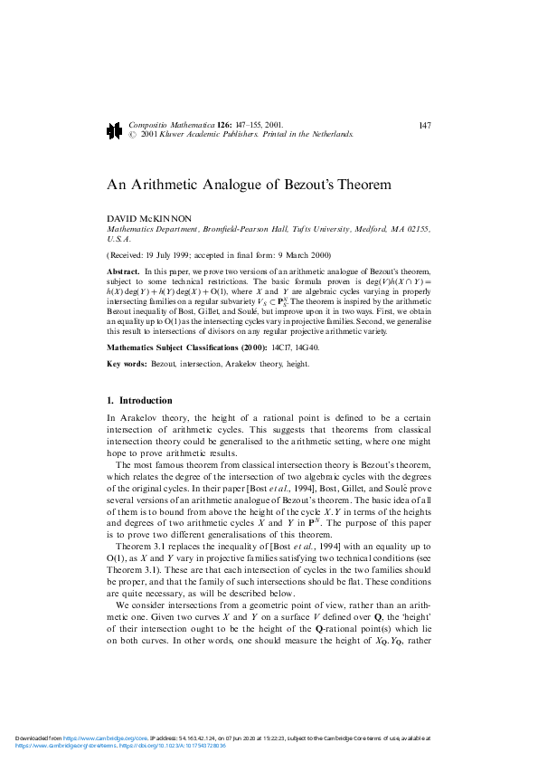 (PDF) Bézout’s Theorem | Lenore Blum - Academia.edu