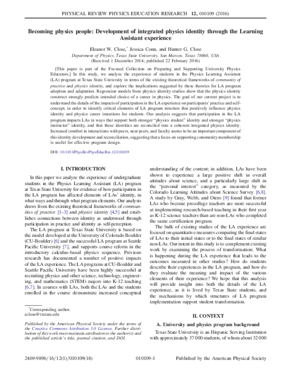(PDF) Becoming physics people: Development of integrated physics ...
