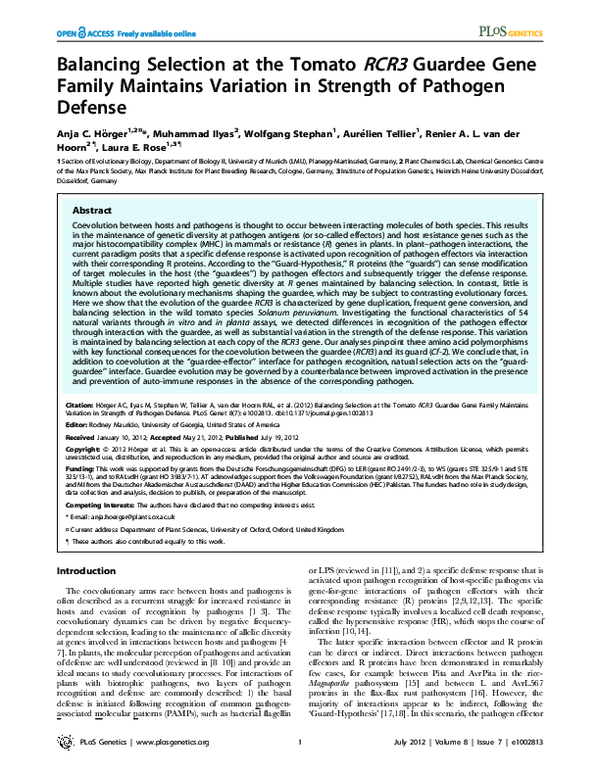 (PDF) Balancing Selection at the Tomato RCR3 Guardee Gene Family ...