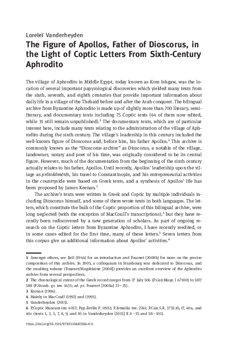 (PDF) The Figure of Apollos, Father of Dioscorus, in the Light of ...