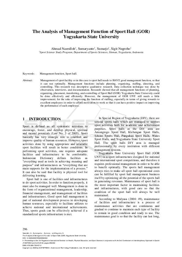 (PDF) The Analysis of Management Function of Sport Hall (GOR ...