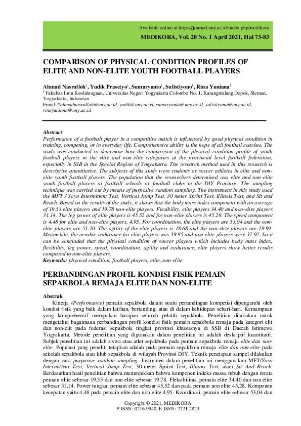 (PDF) Comparison of Physical Condition Profiles of Elite and Non-Elite ...