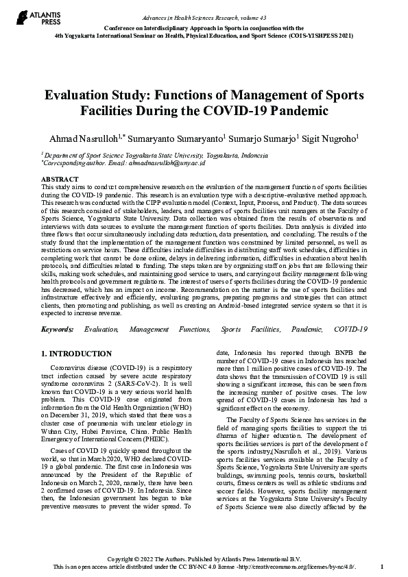 (PDF) Evaluation Study: Functions of Management of Sports Facilities ...