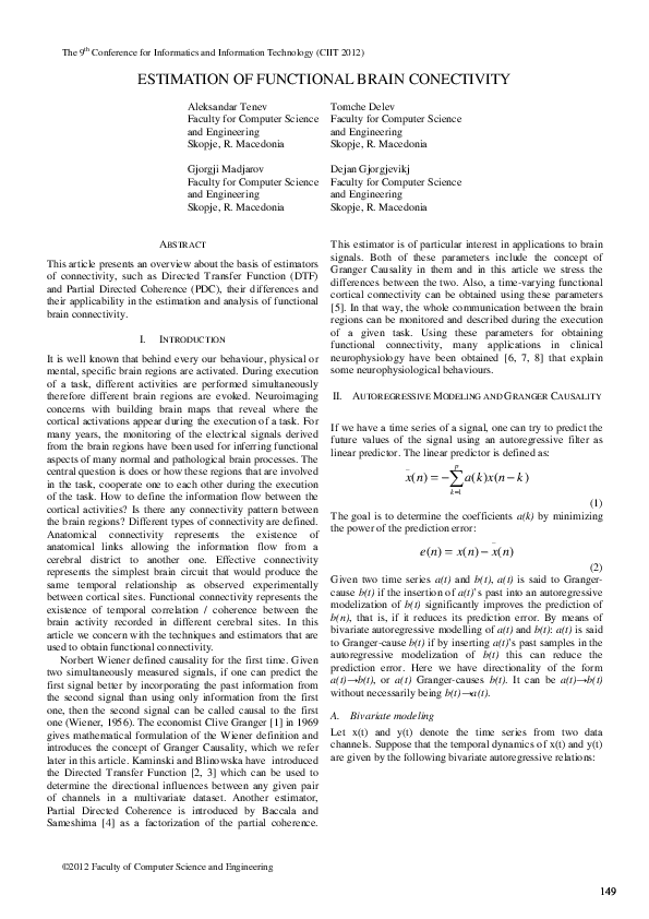 (PDF) Estimation of Functional Brain Conectivity