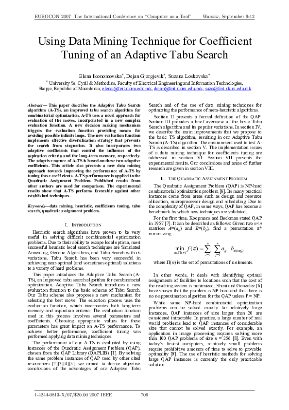 (PDF) Using Data Mining Technique for Coefficient Tuning of an Adaptive Tabu Search