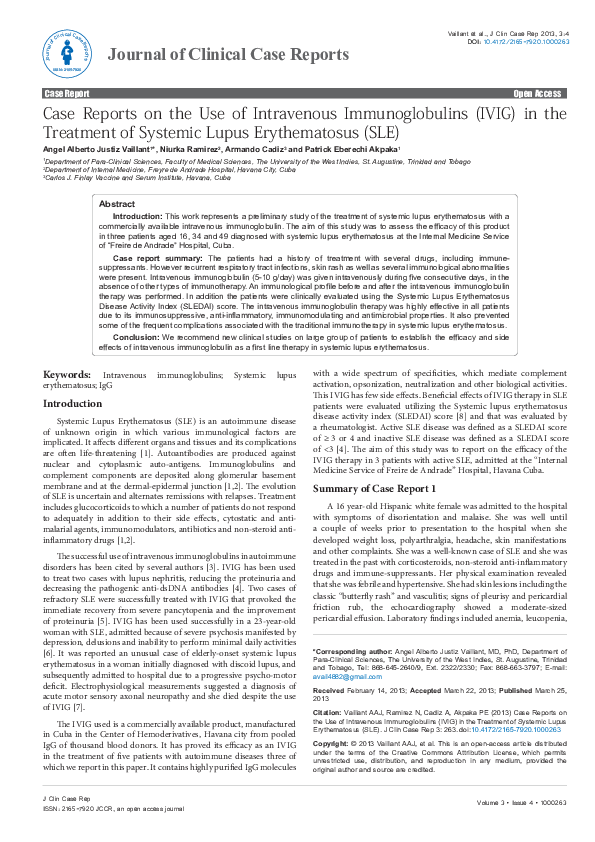 (PDF) Case Reports on the Use of Intravenous Immunoglobulins (IVIG) in ...