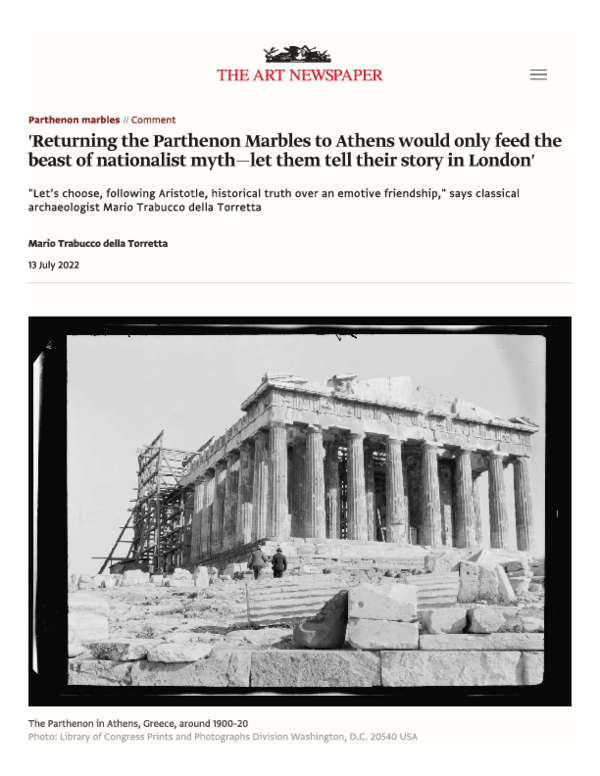 (PDF) 'Returning the Parthenon Marbles to Athens would only feed the beast of nationalist myth ...