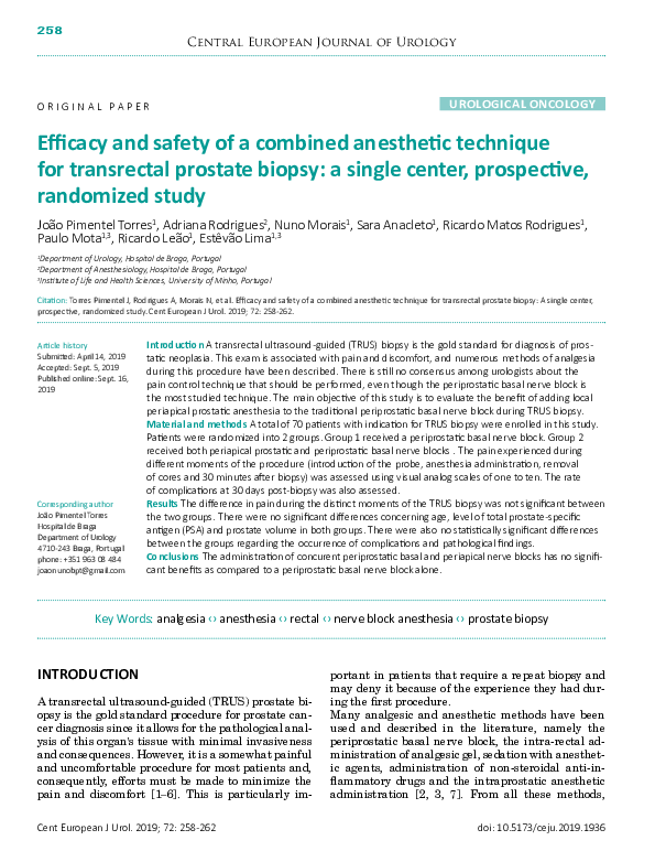 (PDF) Efficacy and safety of a combined anesthetic technique for ...