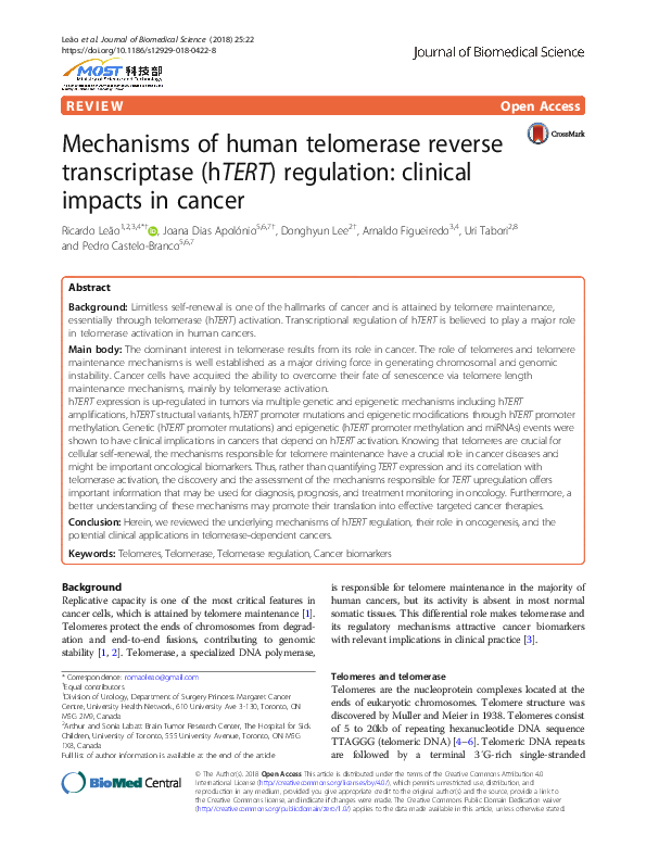(PDF) Mechanisms of human telomerase reverse transcriptase (hTERT) regulation: clinical impacts ...
