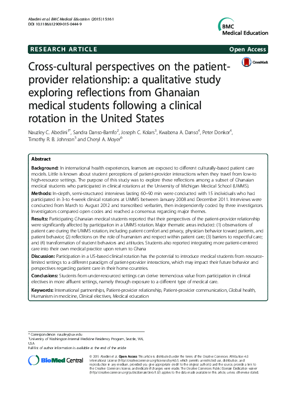 (PDF) Cross-cultural perspectives on the patient-provider relationship ...