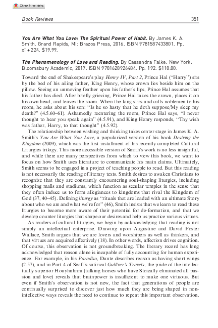 (PDF) James K. A. Smith, You Are What You Love: The Spiritual Power of ...