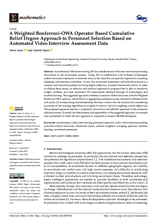 (PDF) A Weighted Bonferroni-OWA Operator Based Cumulative Belief Degree Approach to Personnel ...