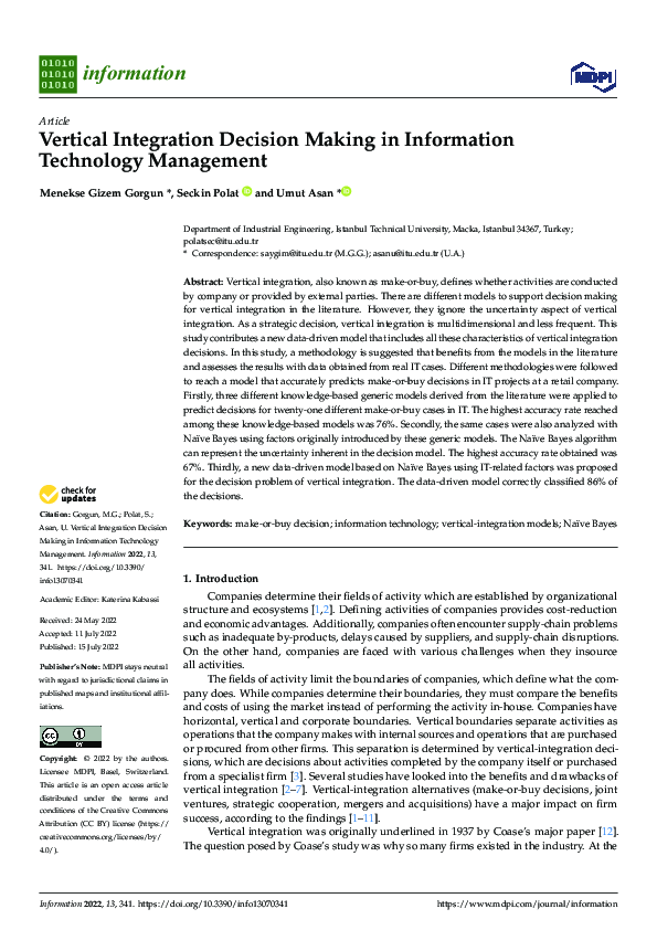 (PDF) Vertical Integration Decision Making in Information Technology ...