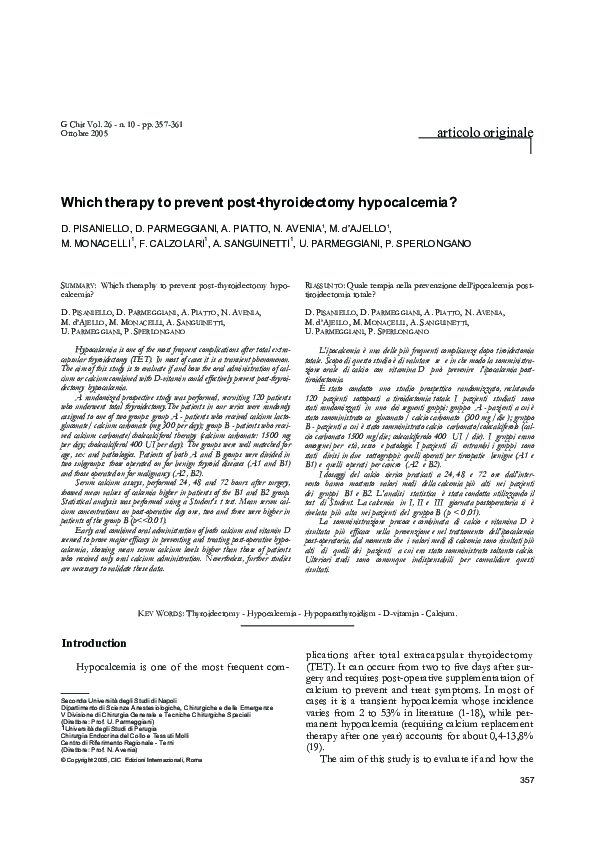 (PDF) Which therapy to prevent post-thyroidectomy hypocalcemia?