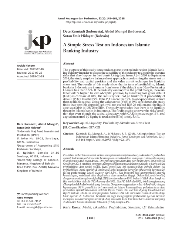 (PDF) A Simple Stress Test on Indonesian Islamic Banking Industry ...