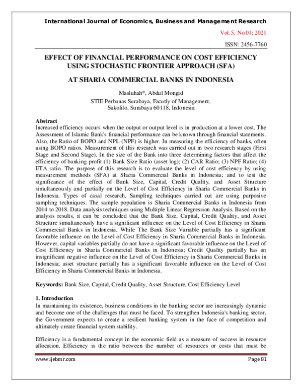 Pdf Effect Of Financial Performance On Cost Efficiency Using