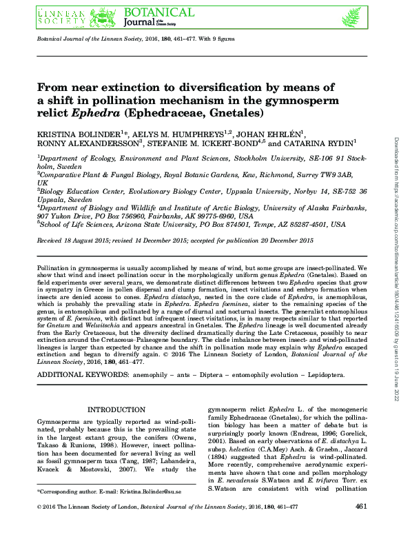 (PDF) From near extinction to diversification by means of a shift in pollination mechanism in ...