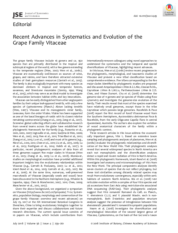 (PDF) Recent Advances in Systematics and Evolution of the Grape Family ...