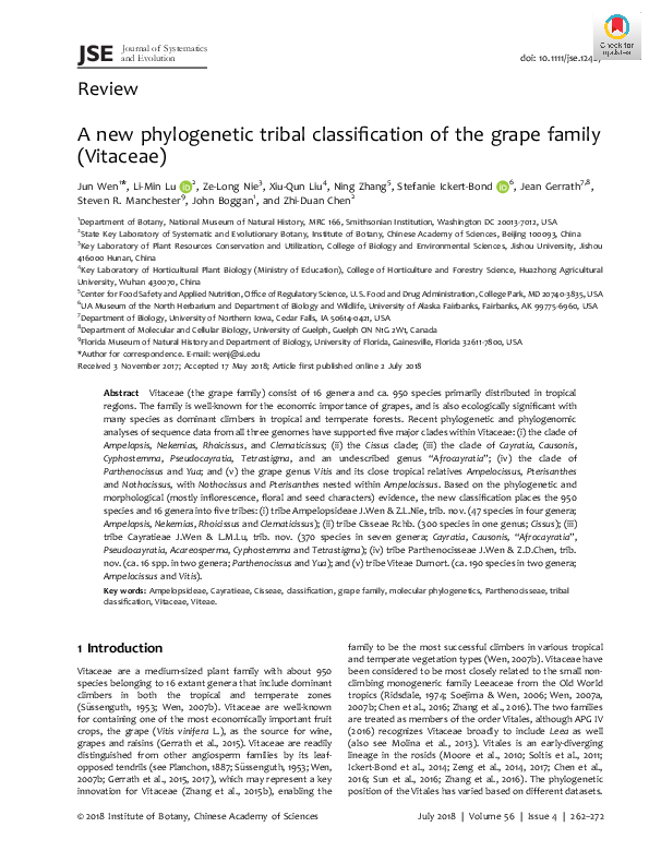 (PDF) A new phylogenetic tribal classification of the grape family ...