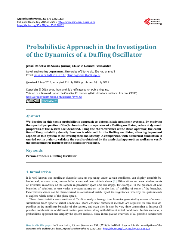 (PDF) Probabilistic Approach in the Investigation of the Dynamics of a Duffing Oscillator