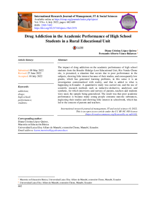 (PDF) Drug addiction in the academic performance of high school ...