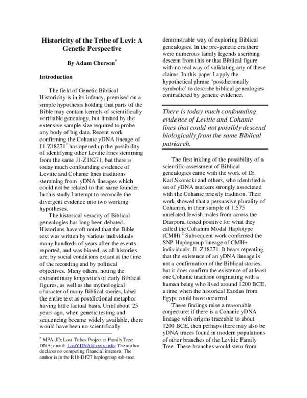 (PDF) Historicity of the Tribe of Levi: A Genetic Perspective