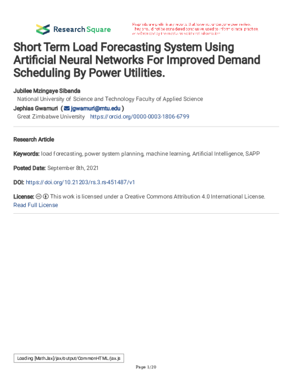 Pdf Short Term Load Forecasting System Using Artificial Neural