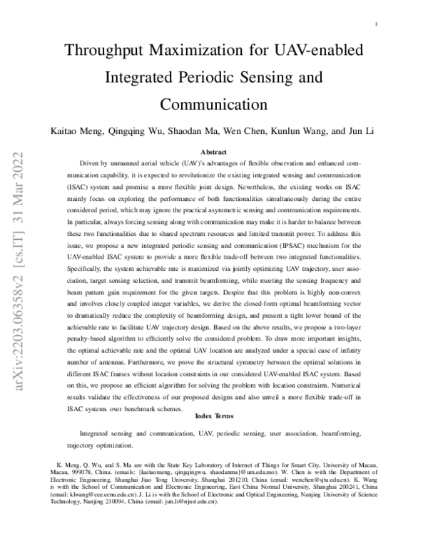 (PDF) Throughput Maximization for UAV-enabled Integrated Periodic Sensing and Communication