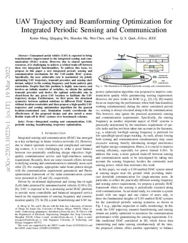 (PDF) UAV Trajectory and Beamforming Optimization for Integrated Periodic Sensing and Communication