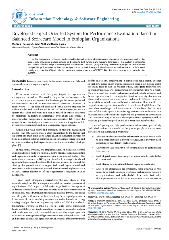 Pdf Developed Object Oriented System For Performance Evaluation Based