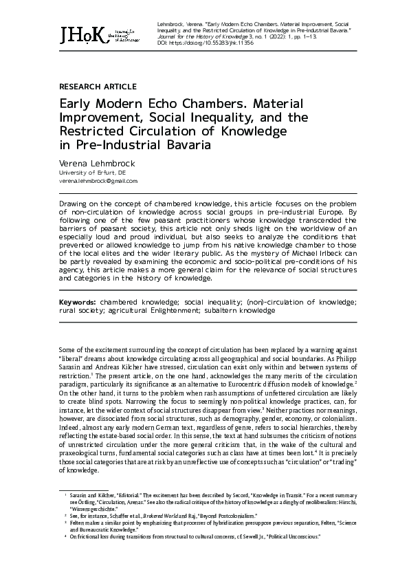 (PDF) Echo Chambers of Knowledge in Pre-Industrial Bavaria