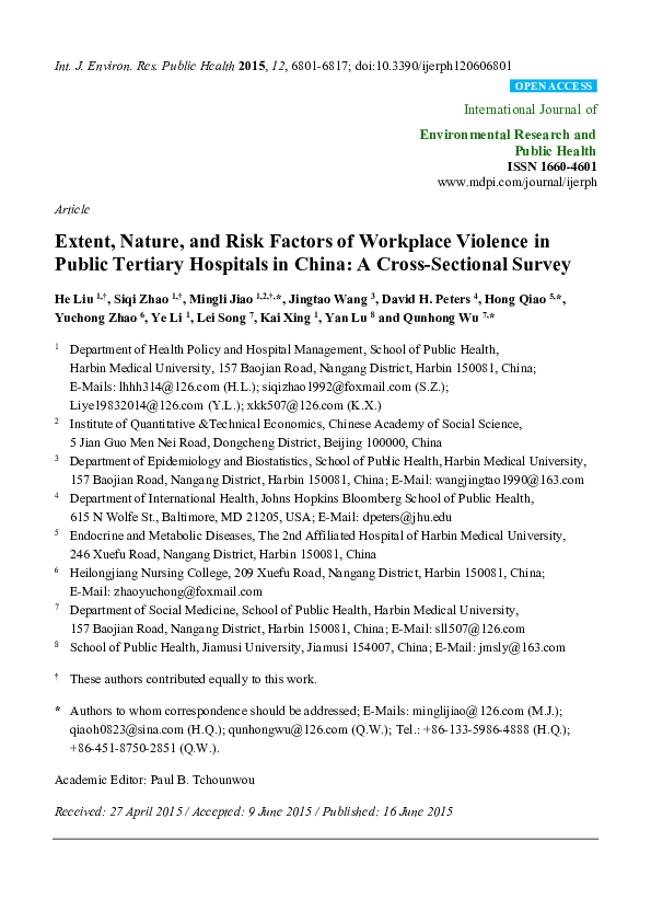 (PDF) Extent, Nature, and Risk Factors of Workplace Violence in Public ...
