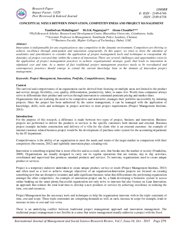 (PDF) Conceptual Nexus Between Innovation, Competitiveness and Project Management
