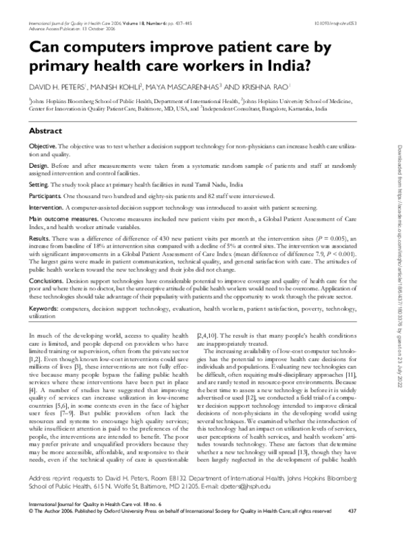 (PDF) Can computers improve patient care by primary health care workers ...