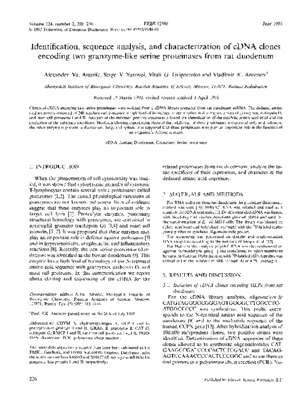 (PDF) Identification, sequence analysis, and characterization of cDNA clones encoding two ...