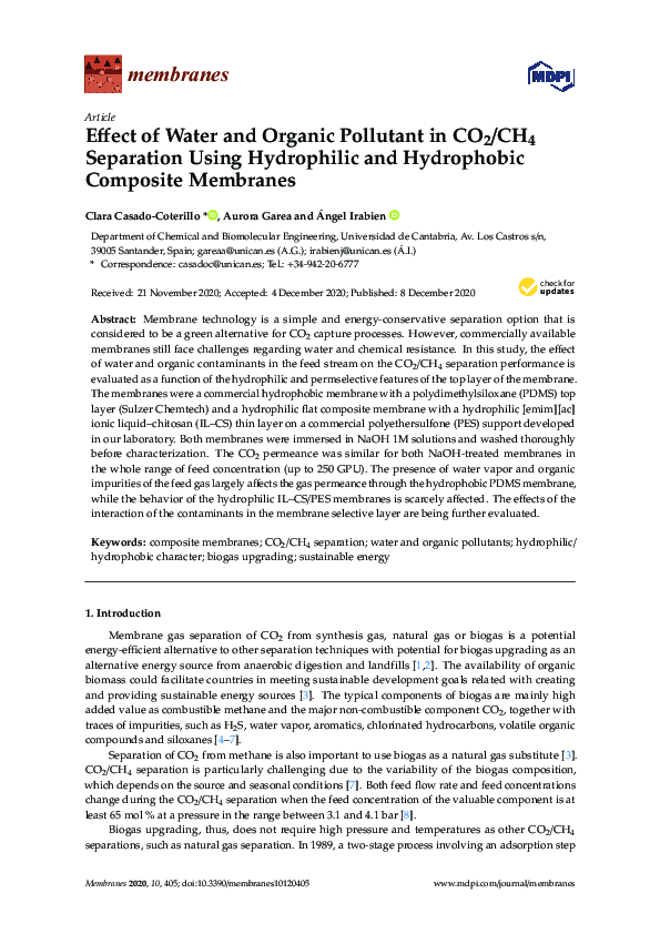 Pdf Effect Of Humidity On Co2 N2 And Co2 Ch4 Separation Using Novel