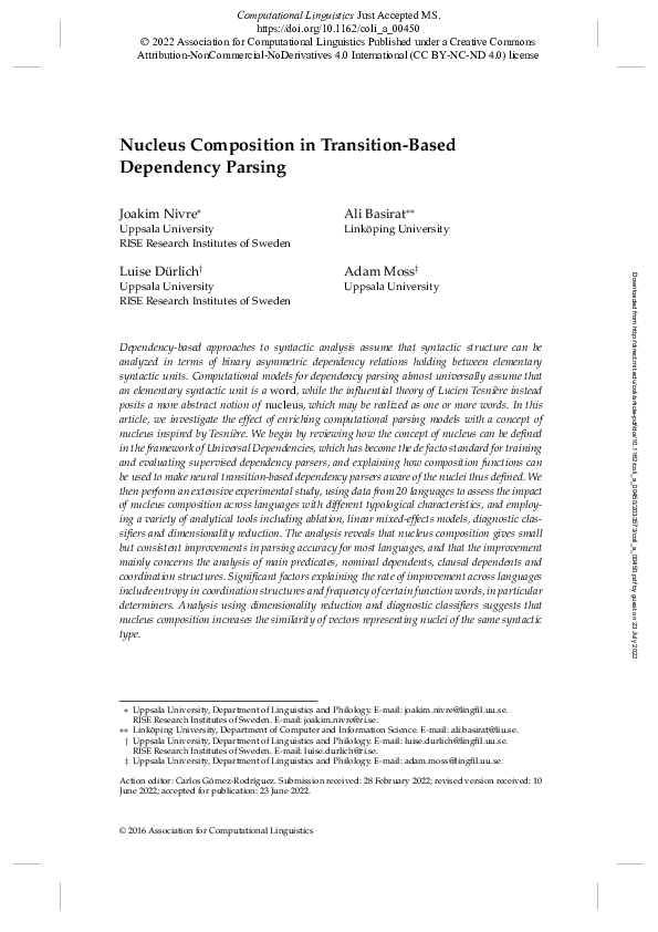 Pdf Nucleus Composition In Transition Based Dependency Parsing